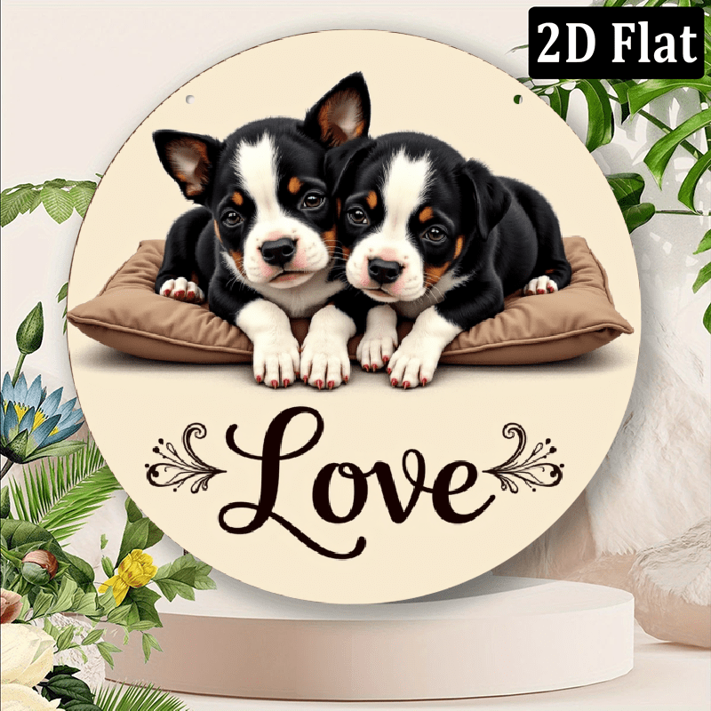 2D Flat, 1pc Charming Boston Terrier Love Round Aluminum Sign - 8x8in ...
