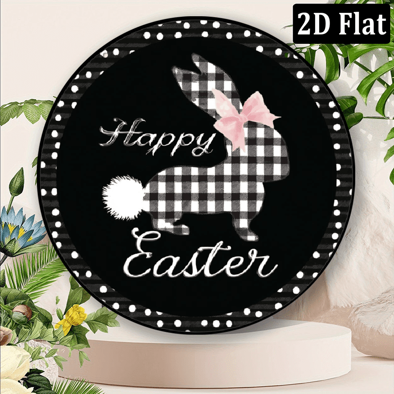 2D Flat, 1pc Charming Easter Bunny 8x8in Aluminum Metal Sign with ...