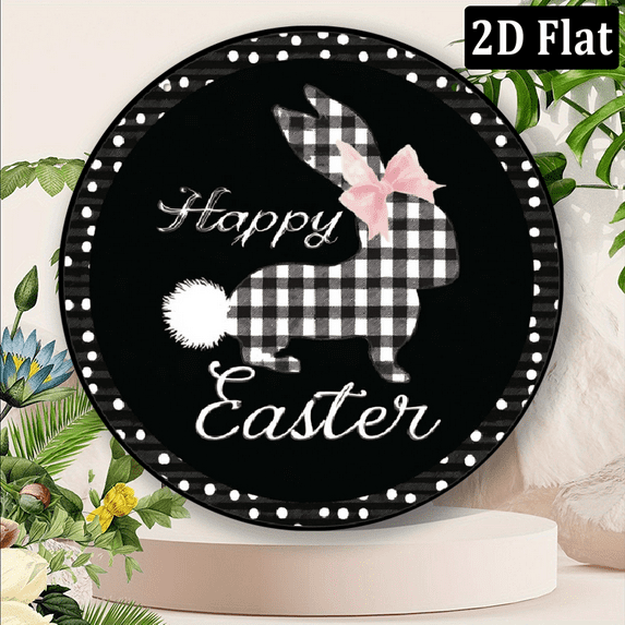 2D Flat, 1pc Charming Easter Bunny 8x8in Aluminum Metal Sign with ...