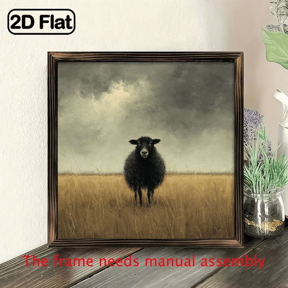 2D Flat, 1pc Charming Vintage Black Sheep Art Frame, French Country ...