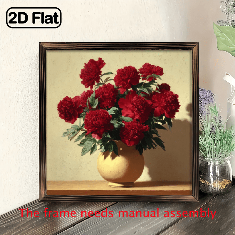 2D Flat, 1pc Charming Vintage Floral Art Wooden Sign with Frame, 8 Inch ...