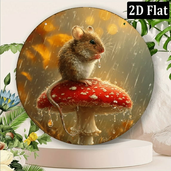 2D Flat, 1pc Charming Vintage Mouse Mushroom Round Aluminum Sign ...