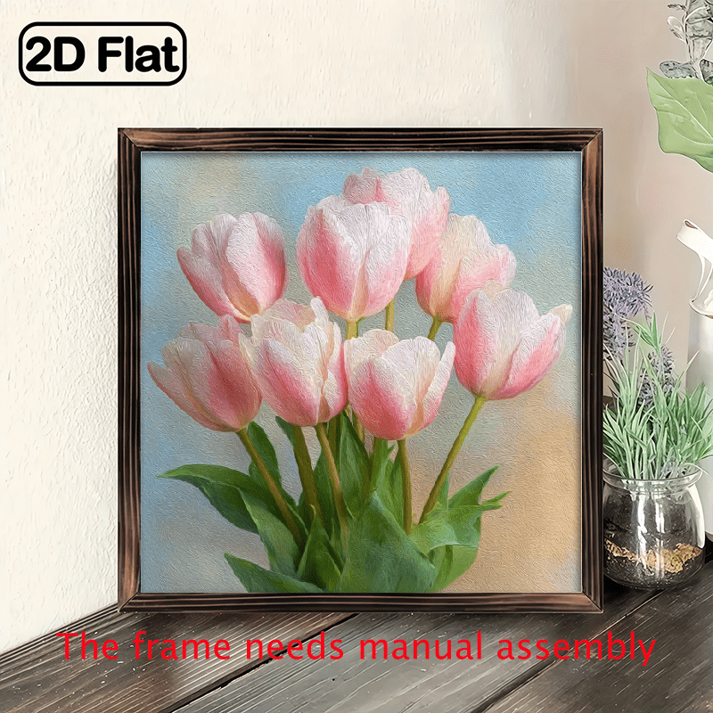 2D Flat, 1pc Chic Bouquet Of Tulips Art Wooden Sign 8 Inch with Frame ...