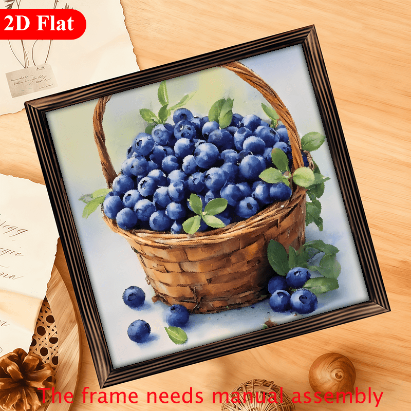 2D Flat 1pc Classic Watercolor Blueberry Basket Wooden Frame Sign ...