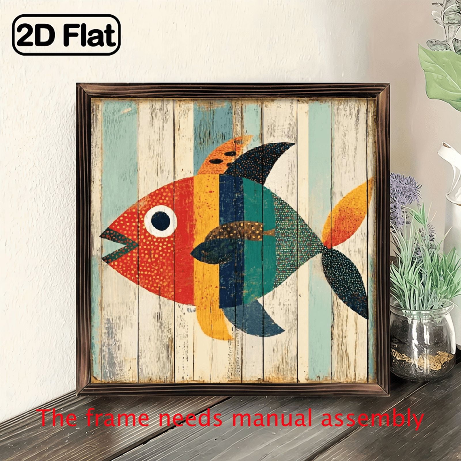 2D Flat, 1pc Colorful Wooden Fish Wall Art with Rustic Coastal Theme ...