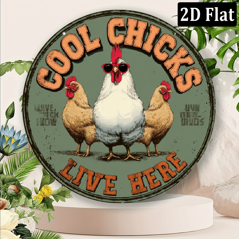 2D Flat, 1pc Cool Chicks Live Here Vintage Round Metal Sign, 8x8 Inch ...