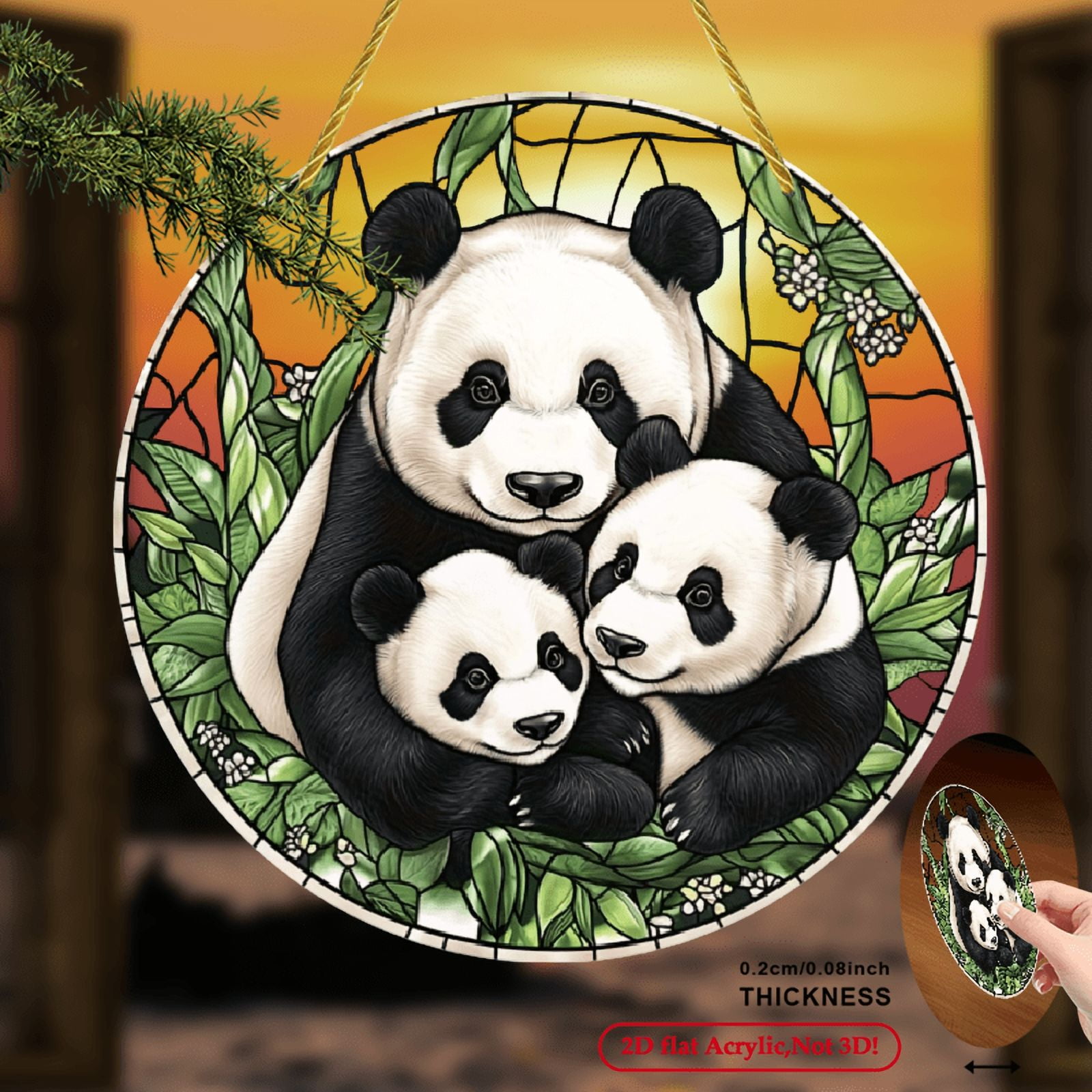 2D Flat, 1pc Cute Panda Family Sunshine Catcher - Stained Glass Style ...