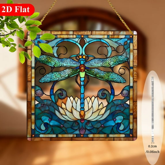 2D Flat, 1pc Dragonfly for Lotus Flower Suncatcher - 8x8in, Garden ...