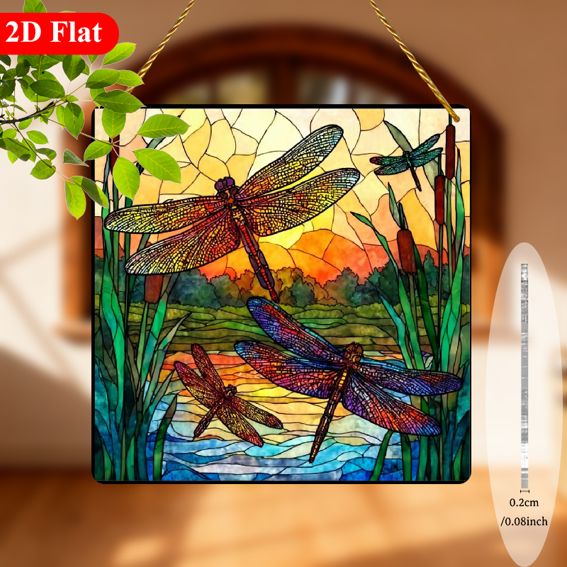 2D Flat, 1pc Dragonfly Sunset Acrylic Decor, 8x8Inches Suncatcher ...