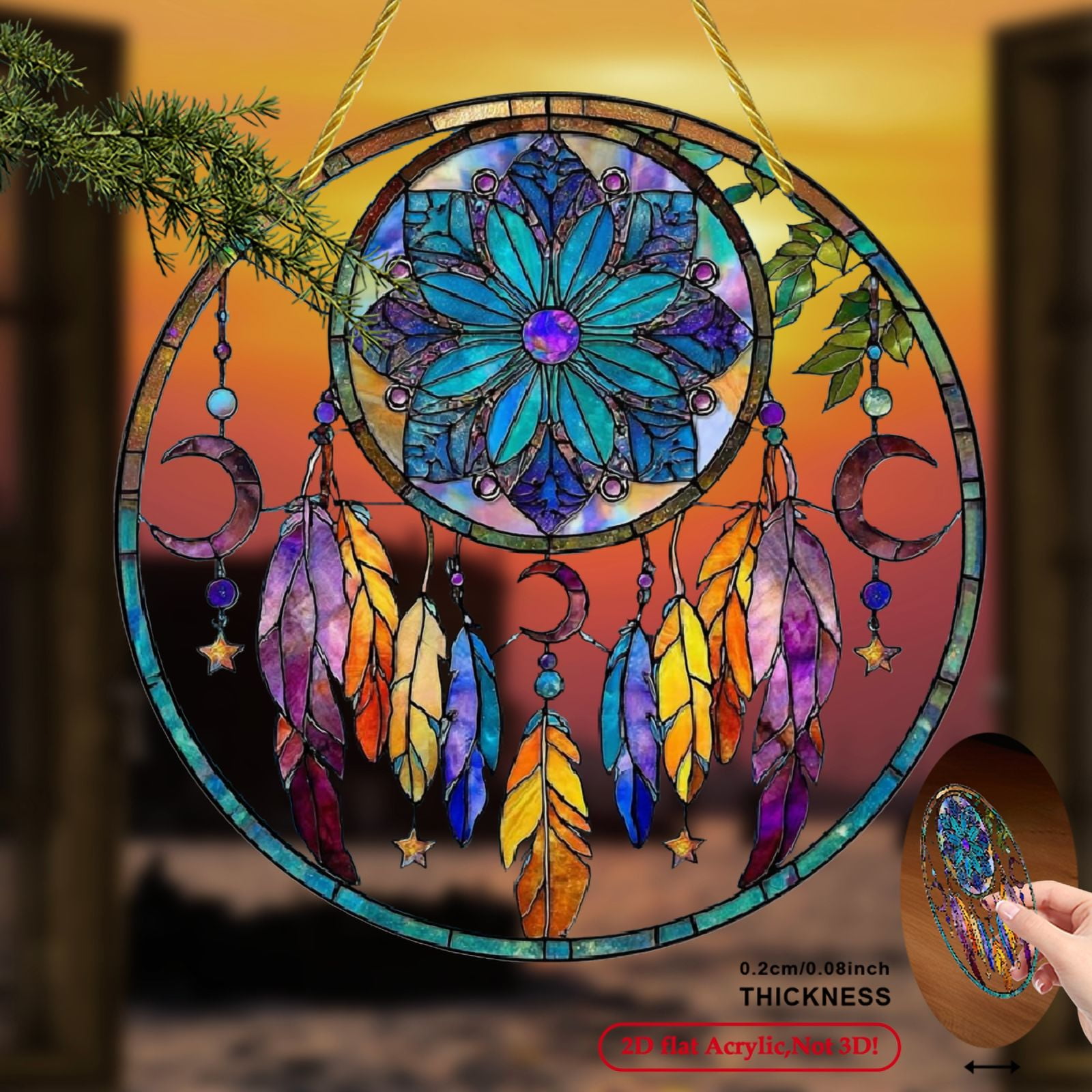 2D Flat 1pc Dream Catcher Sun Catcher, 8x8 Inch Round Acrylic Sign ...