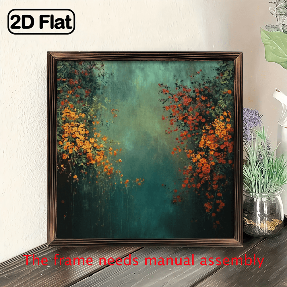 2D Flat, 1pc Dreamy Floral Art Wall Decor, Framed Painting with Vibrant ...