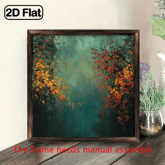 2D Flat, 1pc Dreamy Floral Art Wall Decor, Framed Painting with Vibrant ...