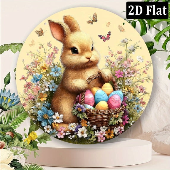 2D Flat, 1pc Easter Bunny Wind Spinner with Colorful Eggs, 8x8 Inches ...
