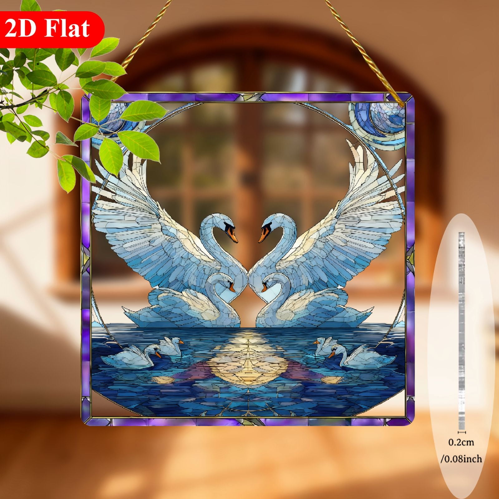 2D Flat, 1pc Elegant White Swans Suncatcher Window Hanging Decoration ...