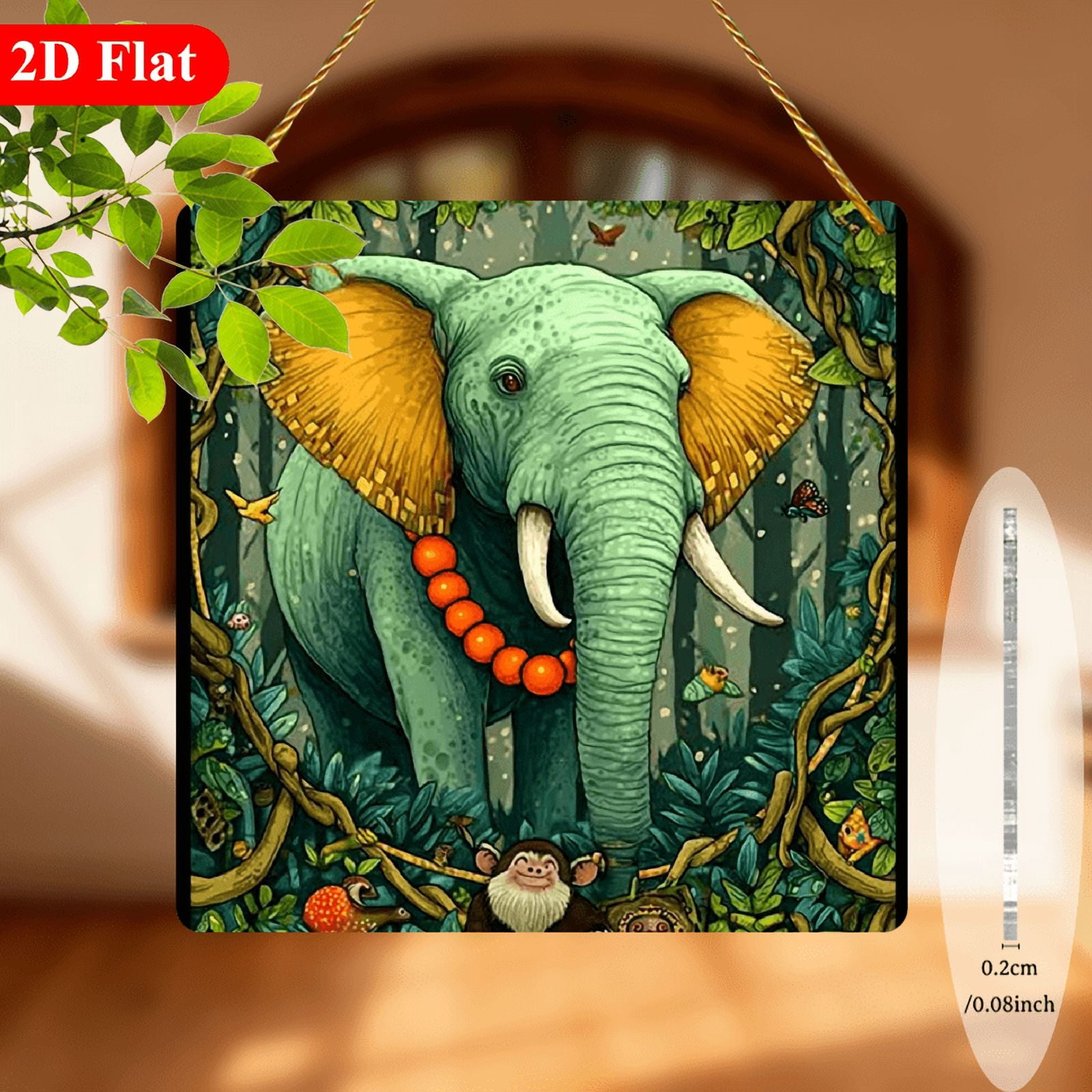 2D Flat, 1pc Elephant Jungle Acrylic Suncatcher, 8x8 Inches Decorative ...