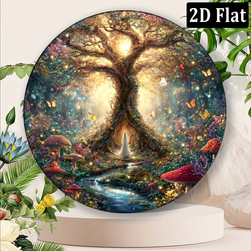 2D Flat, 1pc, Enchanted Forest Fairy Theme, Round Iron Metal Sign Art ...