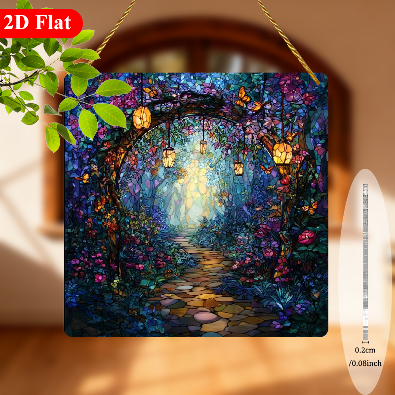 2D Flat, 1pc Enchanted Garden Acrylic Suncatcher - 8x8Inch Stained ...