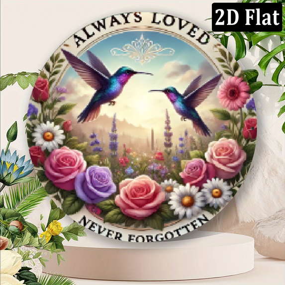 2D Flat 1pc Enchanting Hummingbird Floral Round Aluminum Wall Art ...