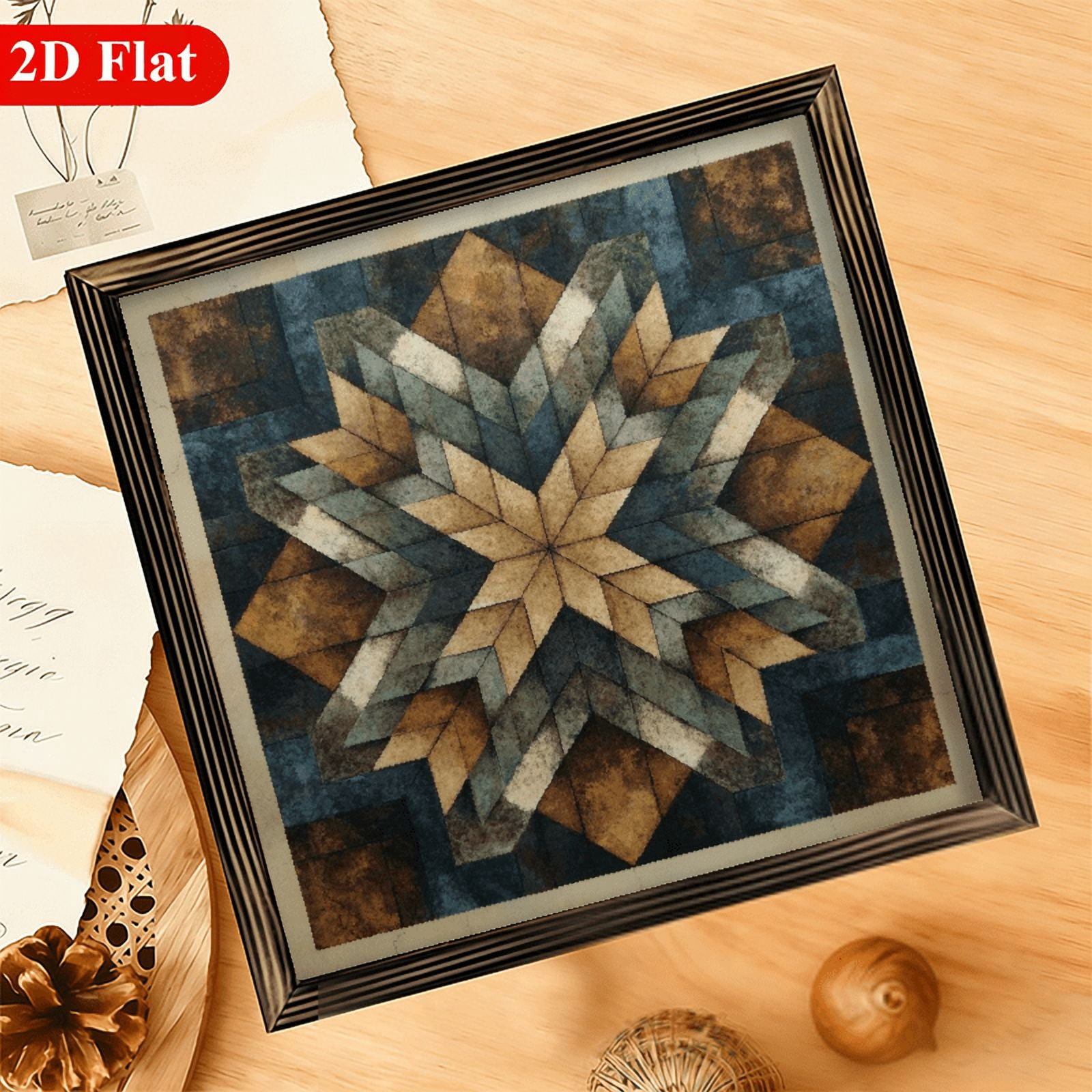 2D Flat, 1pc Farmhouse Barn Quilt Star Stripe Wooden Sign - 12x12 Inch ...