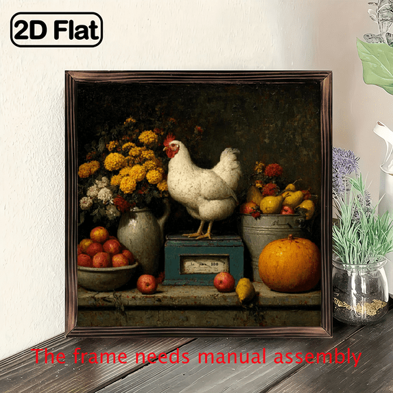 2D Flat, 1pc Farmhouse Chicken Egg Wall Art 8x8 Inch Wood Framed Rustic ...