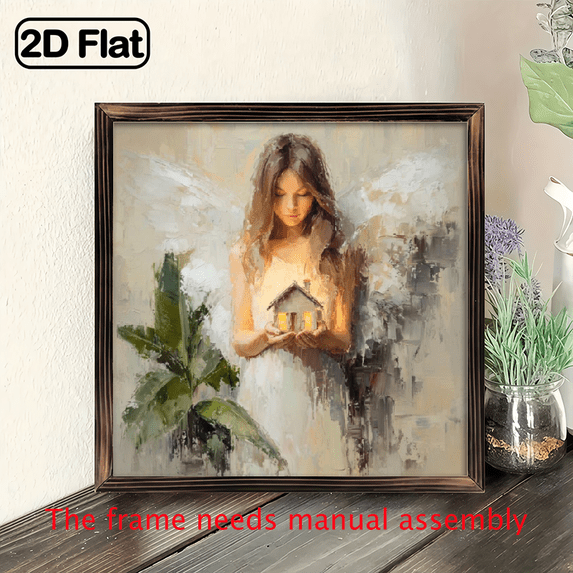 2D Flat, 1pc Farmhouse Christmas Angel Wall Decor - Hand-Painted Style ...