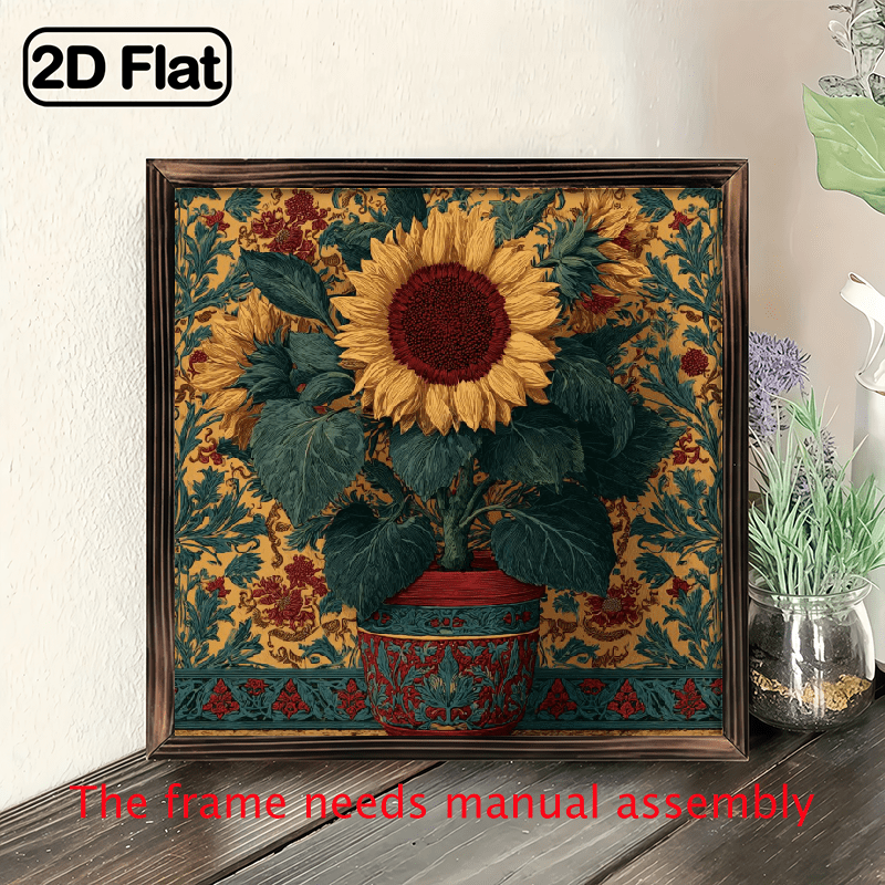 2D Flat, 1pc Farmhouse Sunflower Wall Art with Wood Frame -Rustic ...