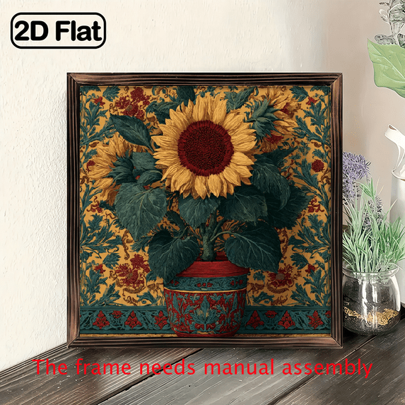 2D Flat, 1pc Farmhouse Sunflower Wall Art with Wood Frame -Rustic ...