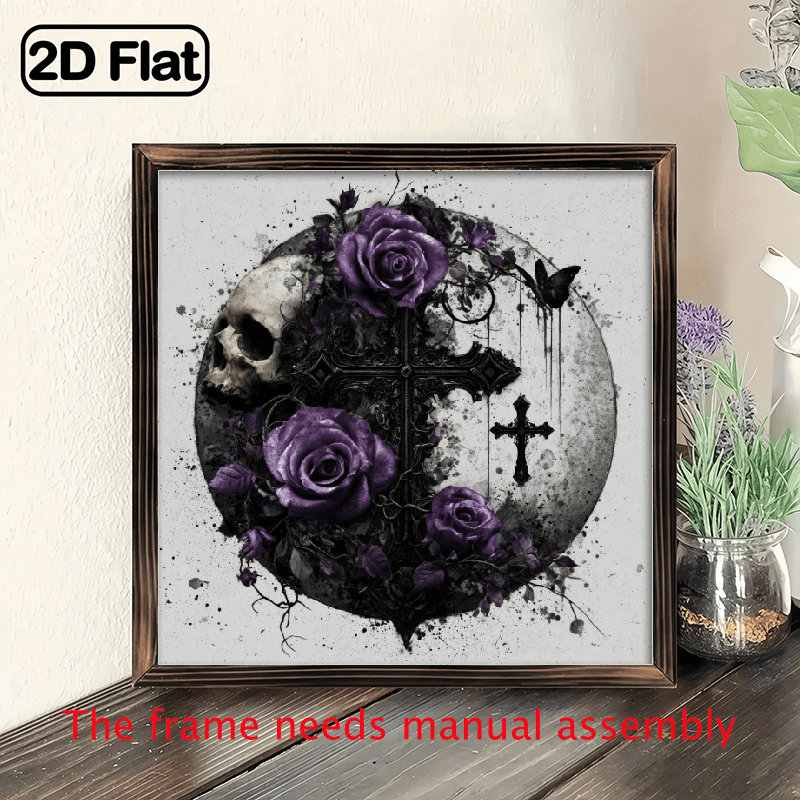 2D Flat 1pc Featuring 8x8 Inch mysterious rose and skull pattern ...