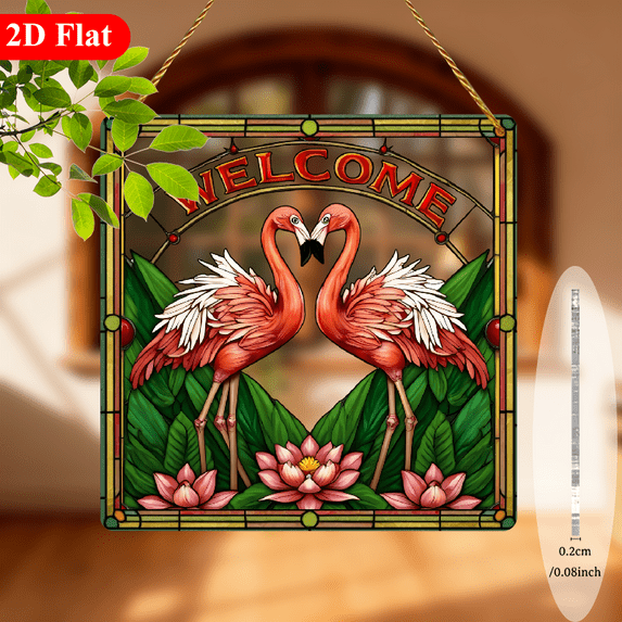 2D Flat, 1pc Flamingo Welcome Sign Suncatcher - Tropical Flamingos in ...