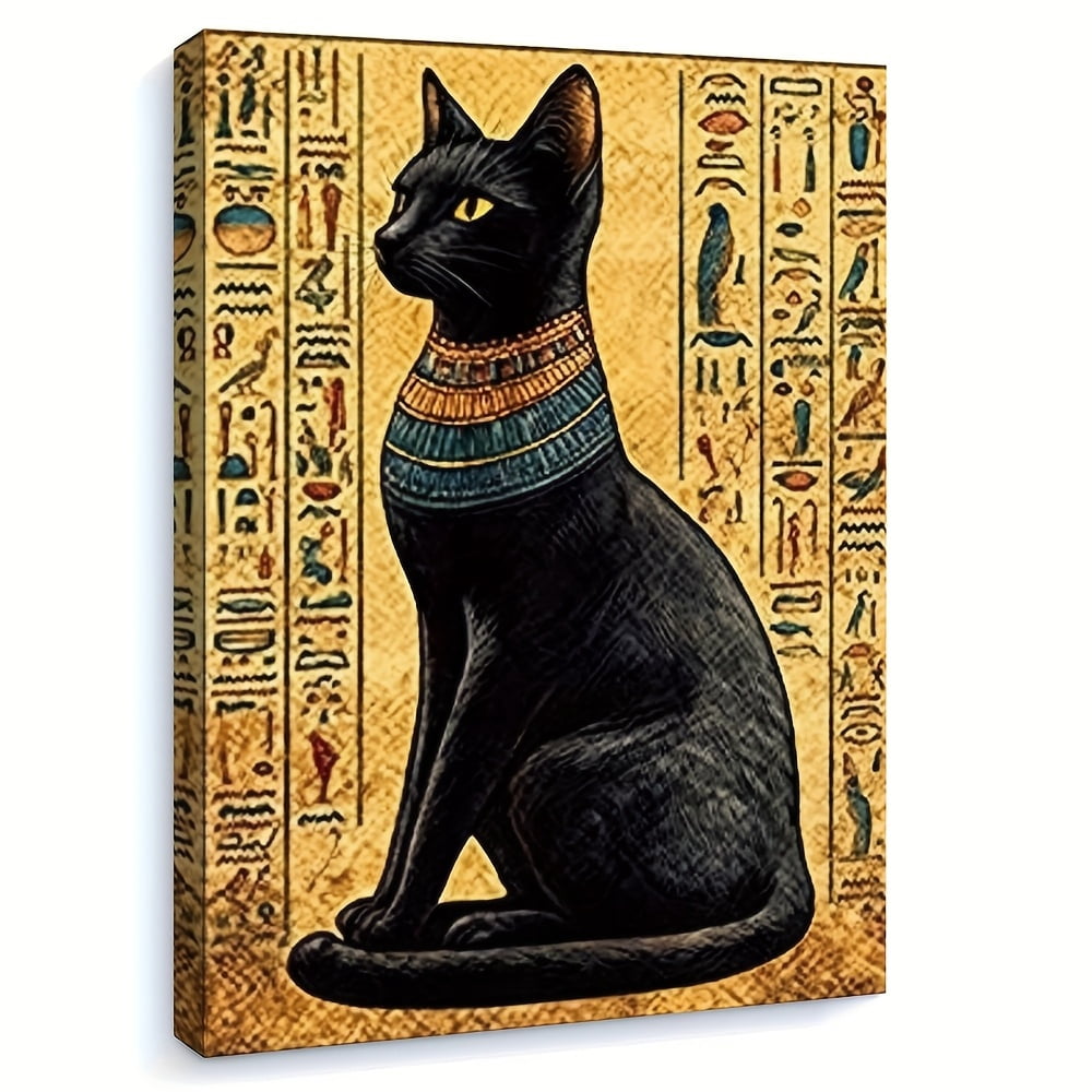 2D Flat, 1pc Framed Bastet Egyptian Cat Goddess Wall Art - Black Cat ...