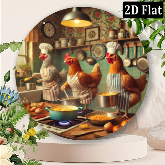 2D Flat - 1pc Fun Kitchen Chicken Chef Metal Sign, Humorous and ...