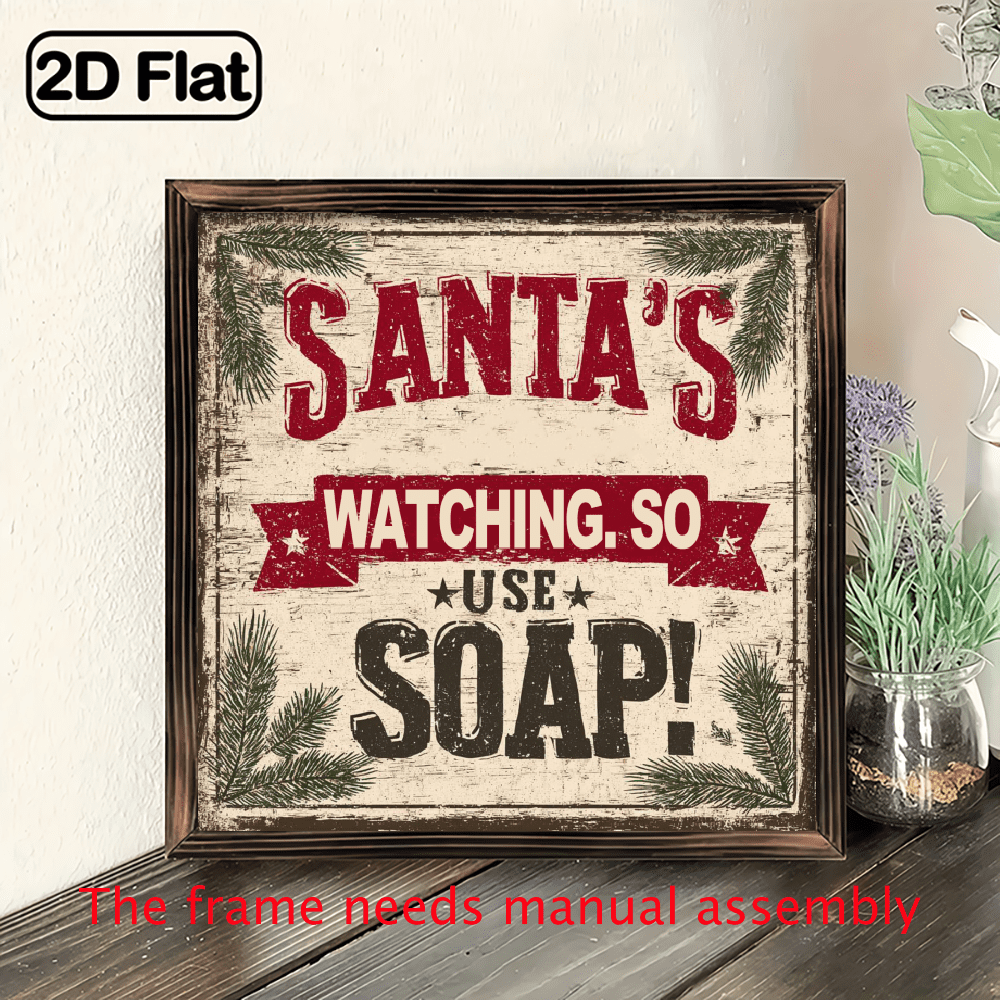 2D Flat, 1pc Funny Christmas Bathroom Sign - Santa'S Watching, So Use ...