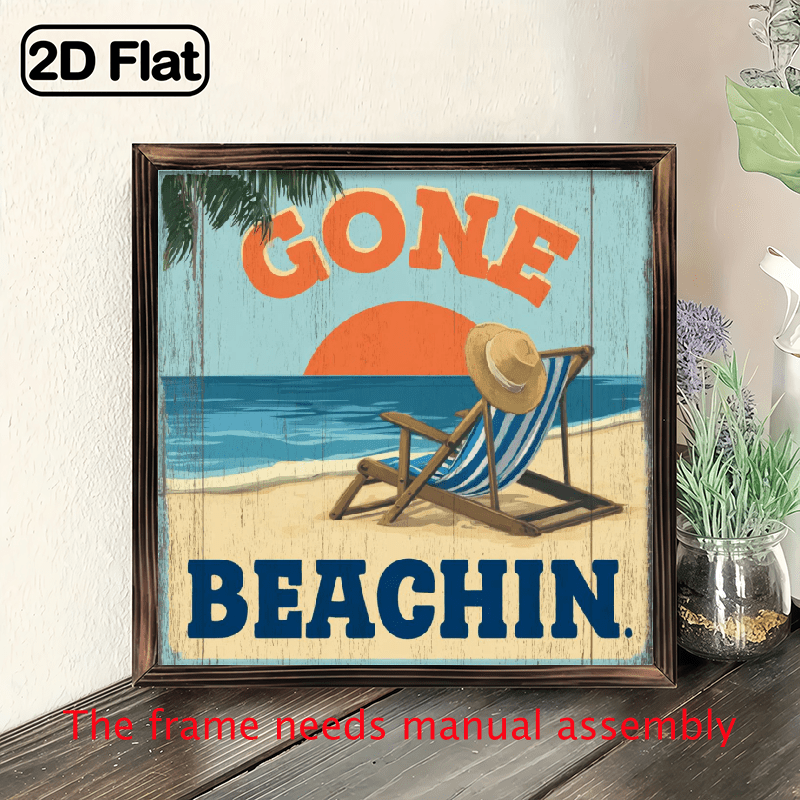 2D Flat, 1pc Gone Beachin' Rustic Distressed Wood Framed Sign - 8x8 ...