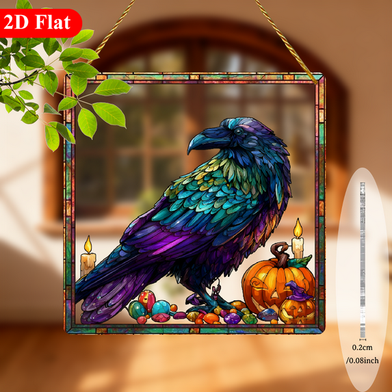 2D Flat, 1pc Gothic Mexican Folk Art Crow Raven Window Hanging ...