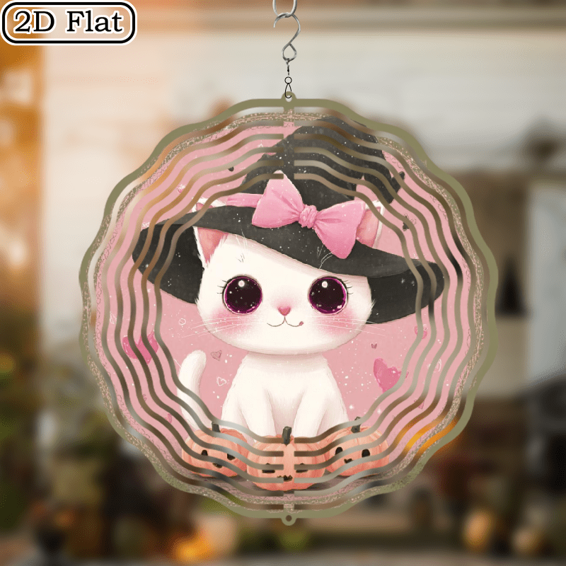 2D Flat 1pc Halloween Cute cat wind spinner - with Hat, Pink Pumpkin ...