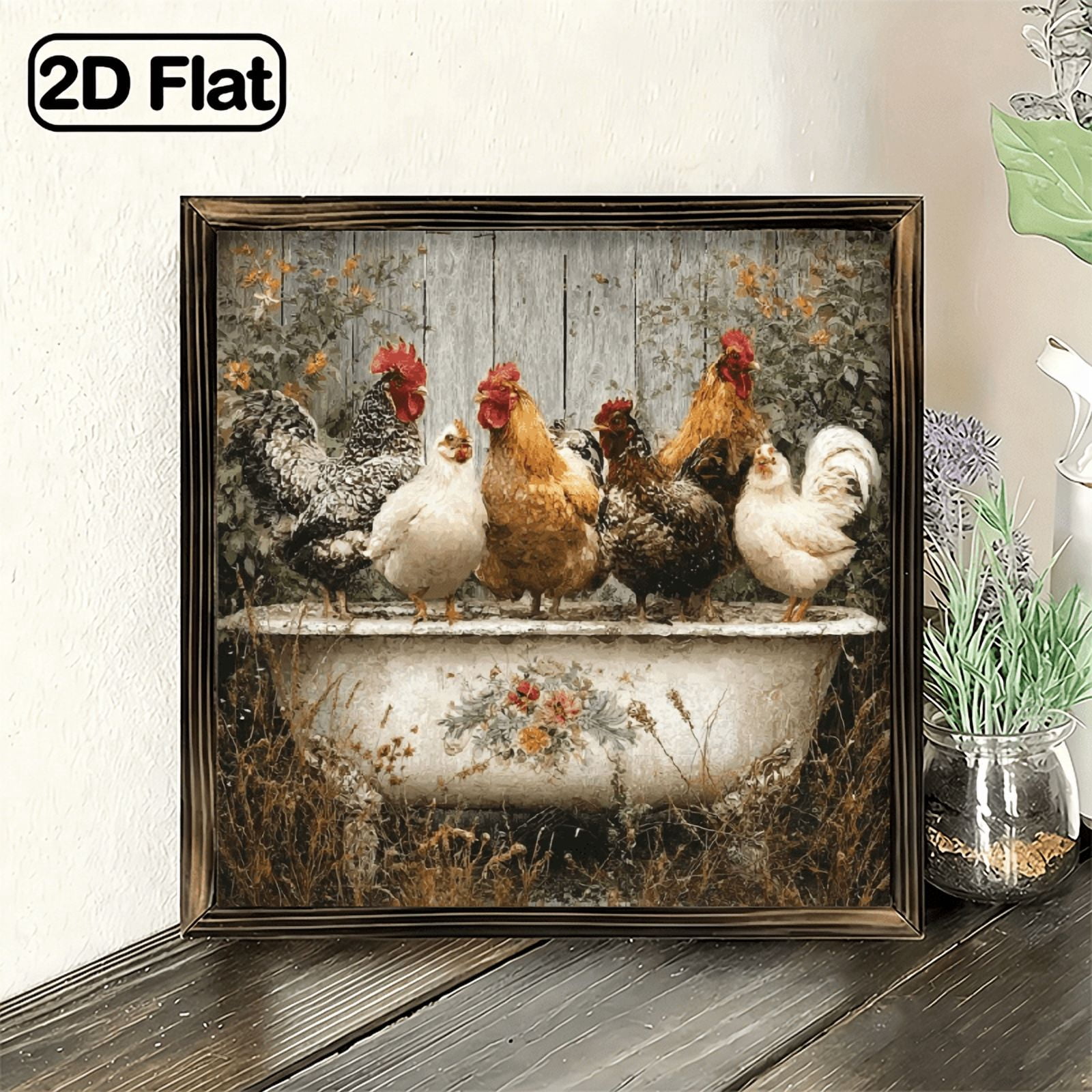 2D Flat, 1pc Hangingd Decor Plaque 8x8 Inch, Rustic Farmhouse Chickend ...