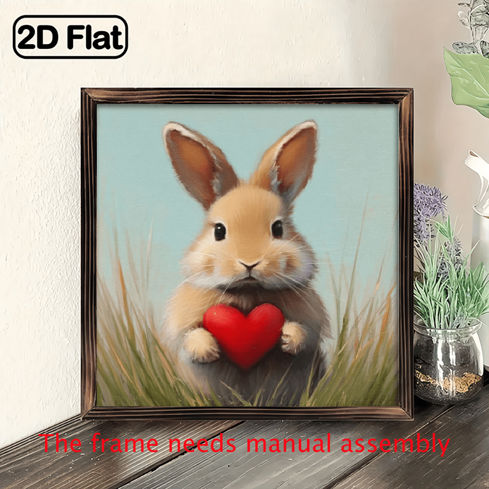 2D Flat, 1pc Heart-Shaped Bunny Wall Decor Sign, Adorable Rabbit ...