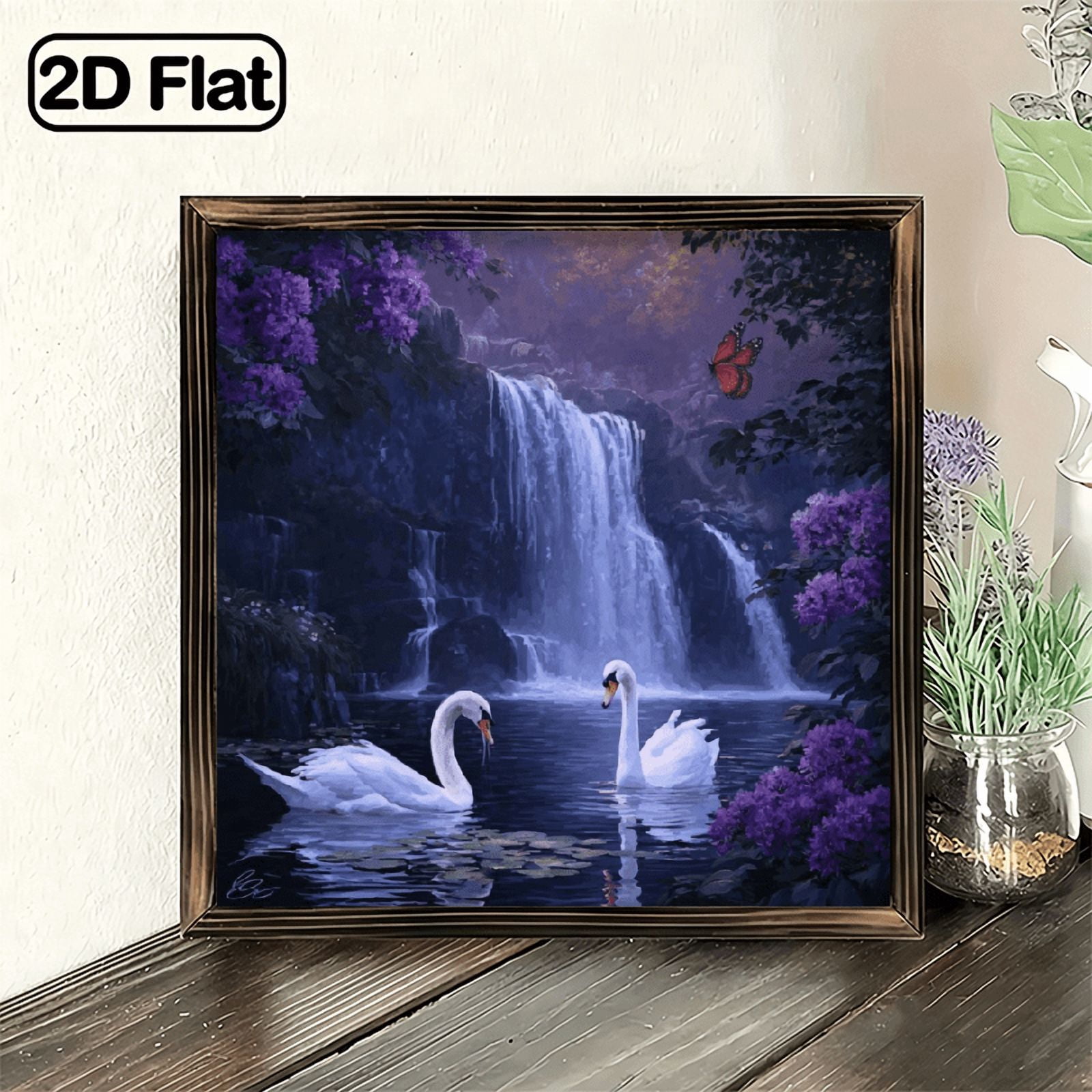 2D Flat, 1pc Heart Shaped Romantic Swan Waterfall Landscape Metal Sign ...