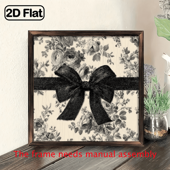 2D Flat, 1pc Heart Shaped Vintage Floral Hanging Sign with Black Bow ...