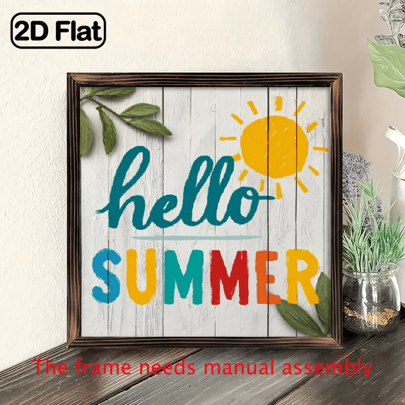 2D Flat, 1pc Hello Summer Wooden Wall Decor - Vintage Farmhouse ...
