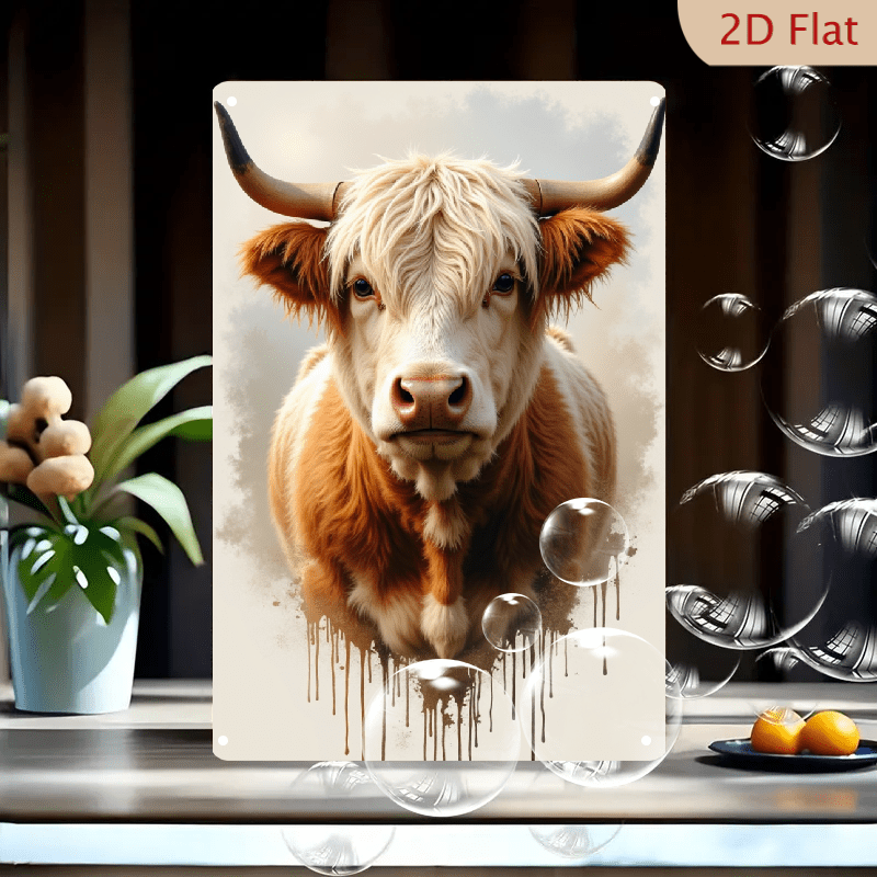 2D Flat 1pc Highland Cattle Art Print - Scottish Wall Decor, Minimalist ...
