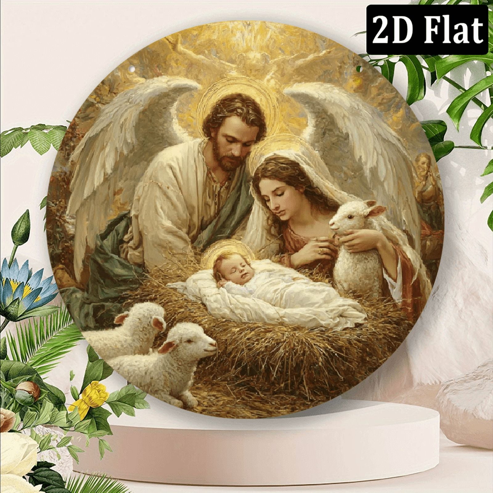 2D Flat, 1pc Holy Family in Manger Theme Round Sign Artwork, High ...