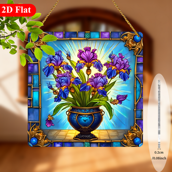 2D Flat, 1pc Iris Flower Suncatcher Hanging Ornament - Stained--Style ...