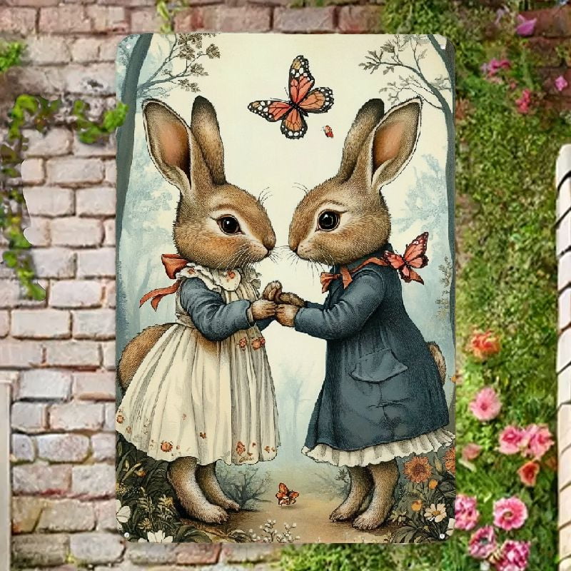 [2D Flat] 1pc Iron Easter Rabbits Plaque Decoration, Wall Art, Painting ...