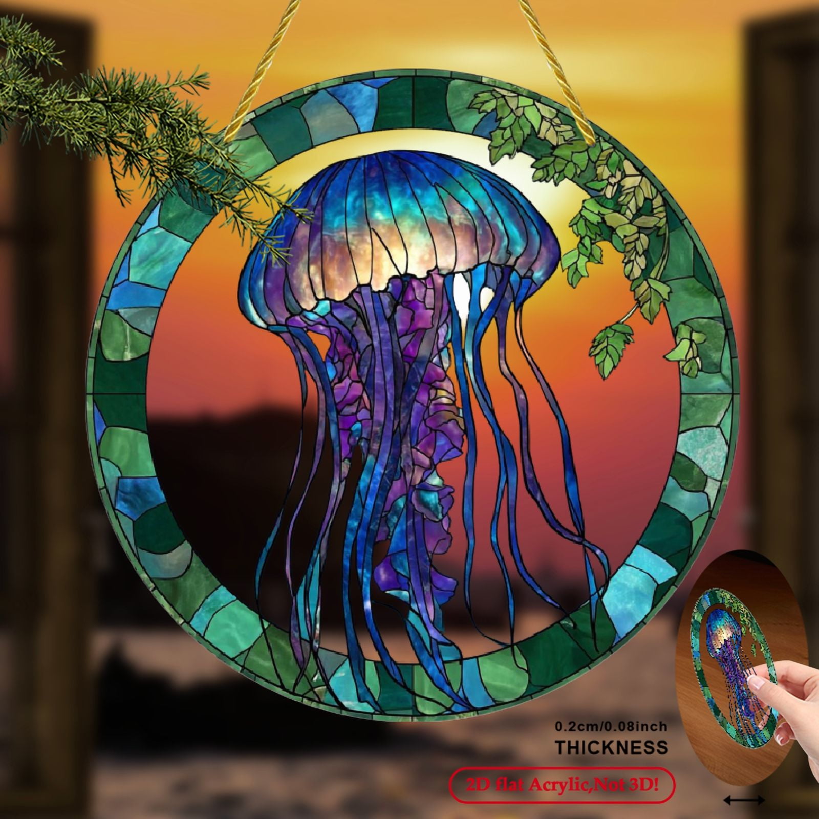 2D Flat 1pc, Jellyfish Sun Catcher, 8x8 inch Round Acrylic Sign ...