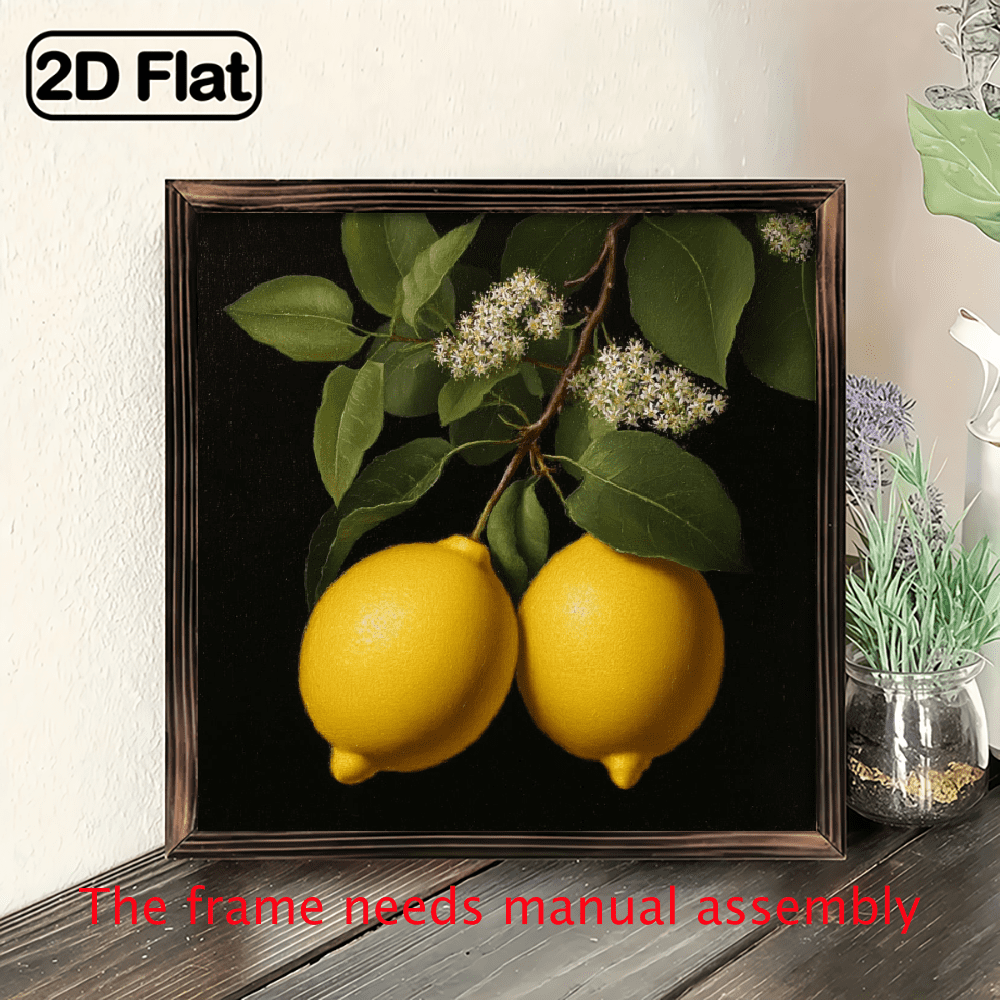 2D Flat, 1pc Lemon Branch Wall Art - Lemon Tree Fruit Leaf Painting in ...