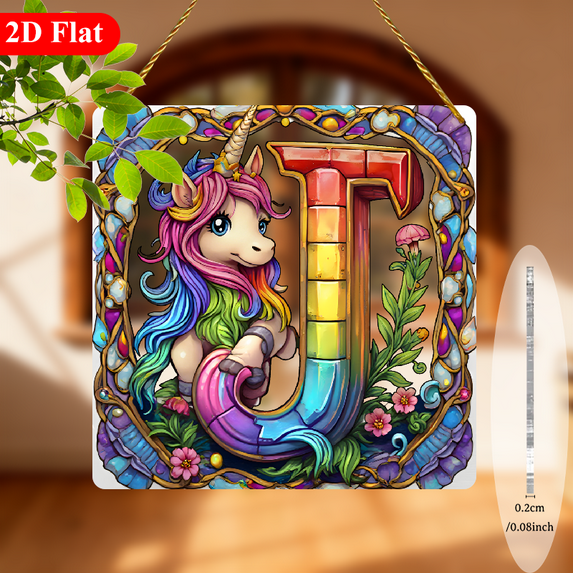 2D Flat, 1pc Letter J Suncatcher - Rainbow Stained- Style Square Window ...