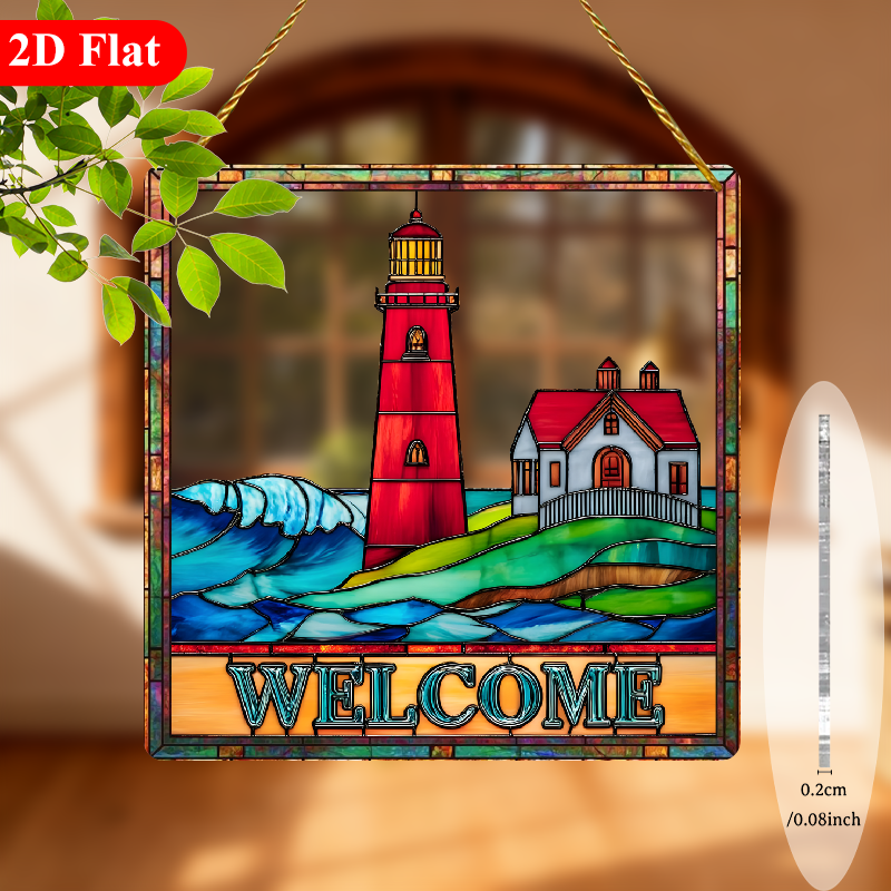 2D Flat - 1pc Lighthouse Welcome Sign - Coastal Nautical Window Garden ...