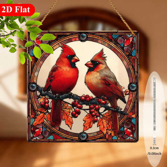 2D Flat, 1pc, Love Cardinal Suncatchers, Garden Suncatchers (8X8in ...