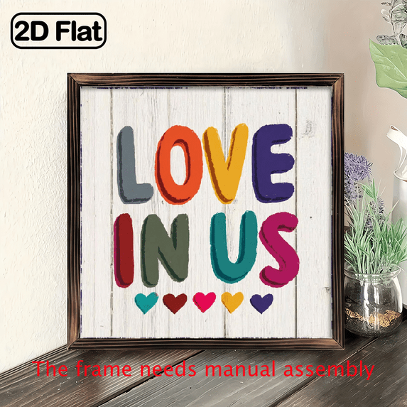 2D Flat, 1pc Love in Us Wooden Wall Decor - 8x8 Inch Modern Farmhouse ...